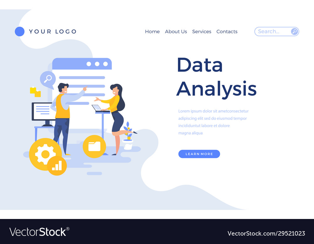 Landing page template data analysis concept Vector Image