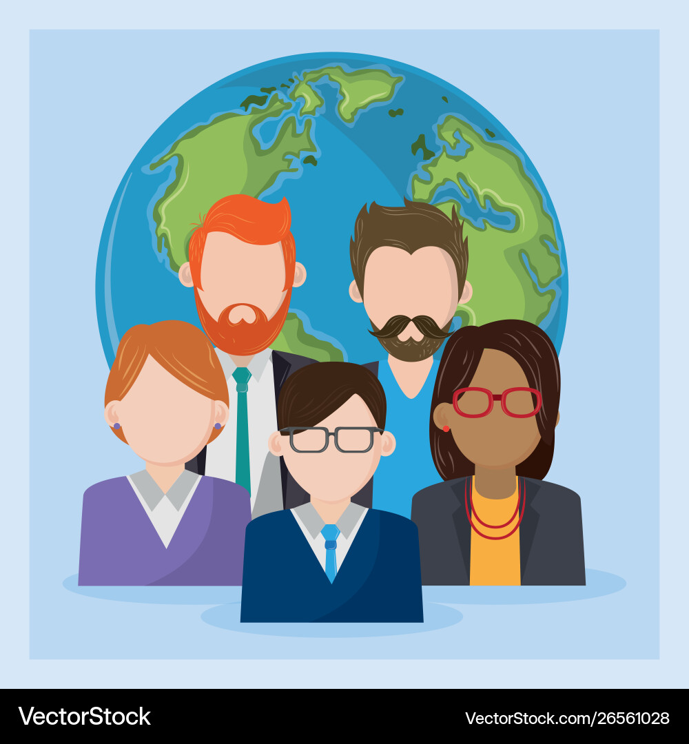 Business workers characters on world symbol Vector Image