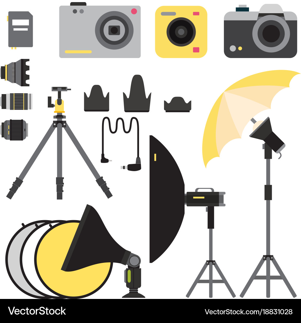 Camera photo studio icons optic lenses Royalty Free Vector