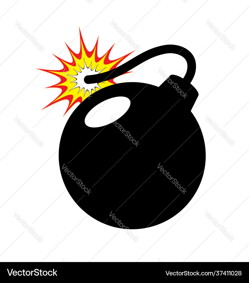 Cartoon round black bomb explosive with lit fuze Vector Image