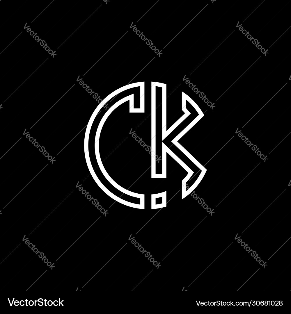 Ck monogram logo circle ribbon style outline Vector Image