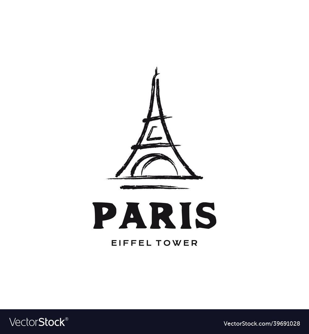 Dry ink brush eiffel tower logo design Royalty Free Vector