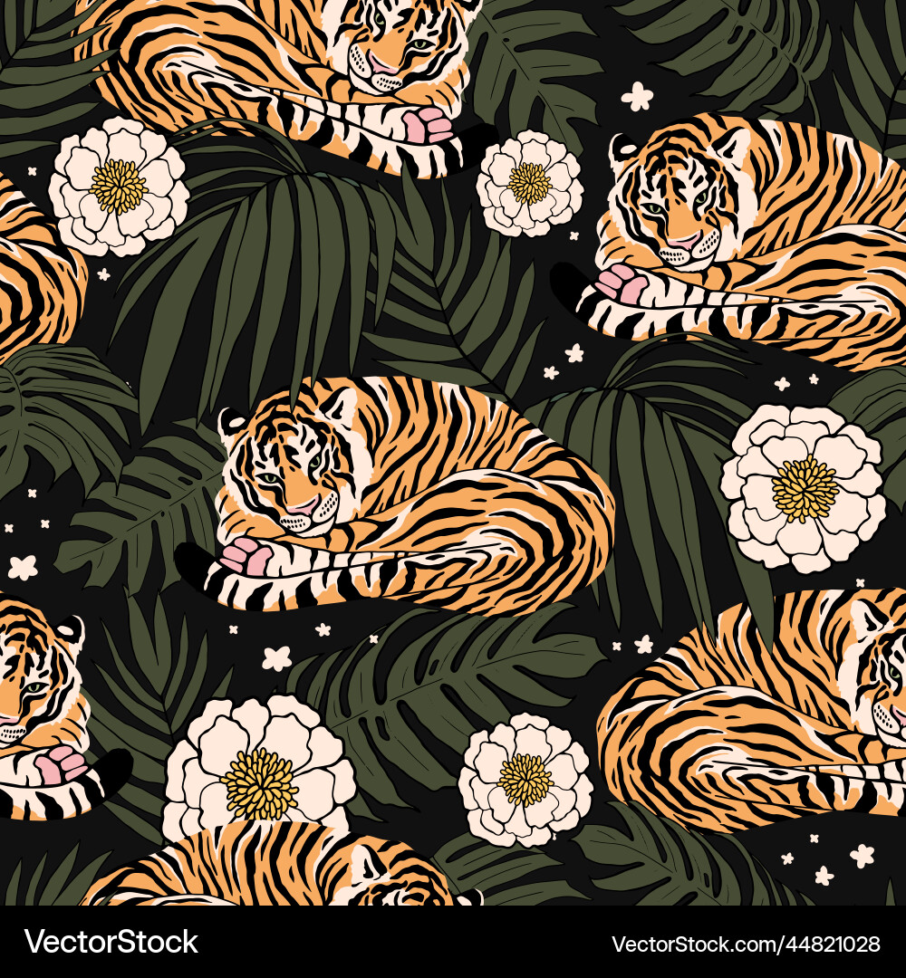 Graphic bright seamless pattern of tigers palm Vector Image