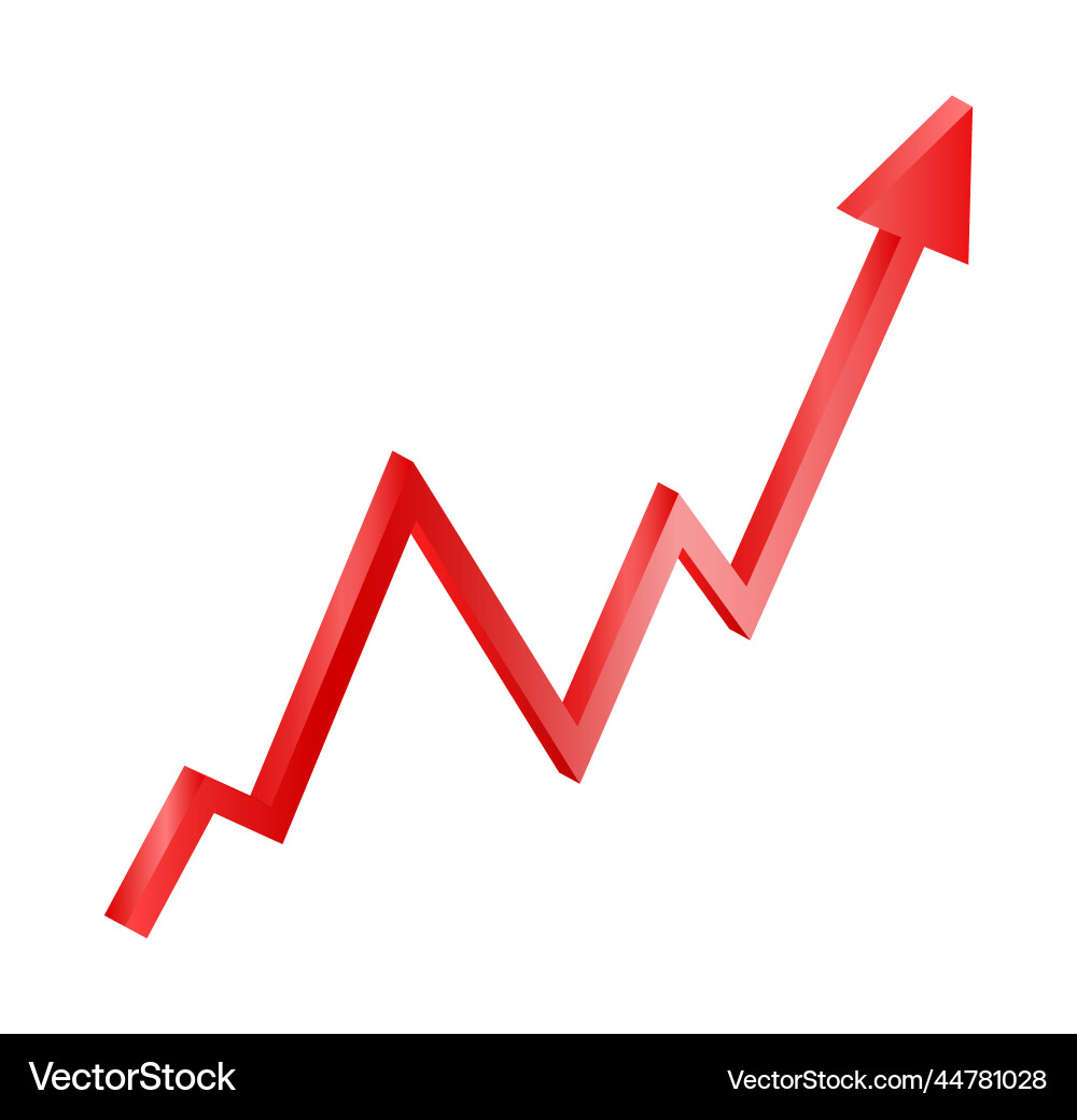 Red curved stock trading arrow Royalty Free Vector Image