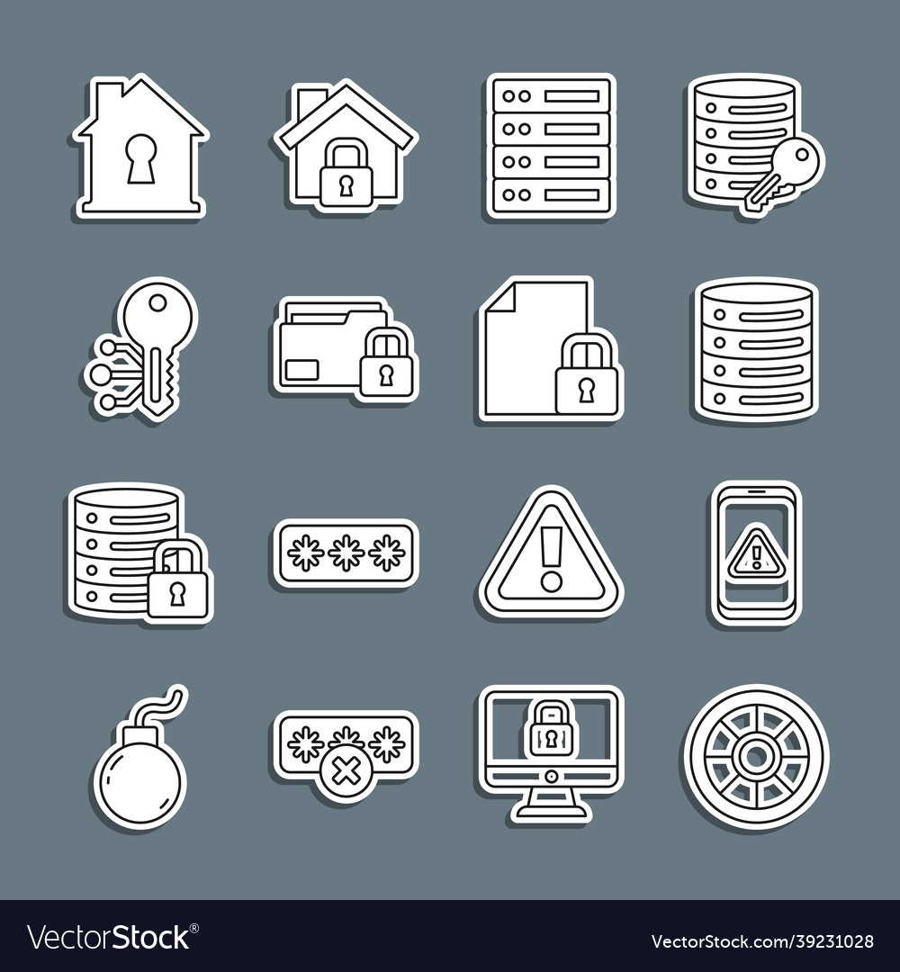 Set Line Safe Mobile With Exclamation Mark Vector Image