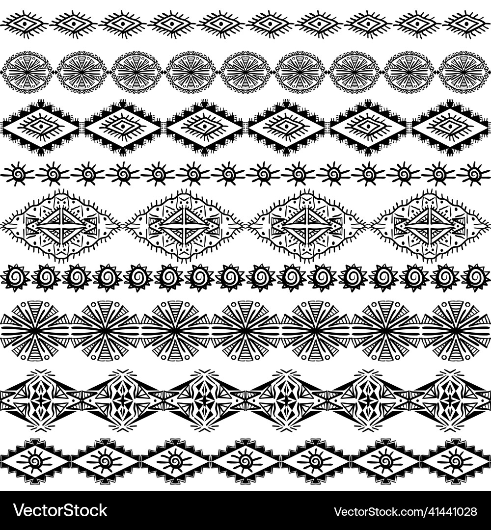 Set of ethnic seamless borders collection Vector Image