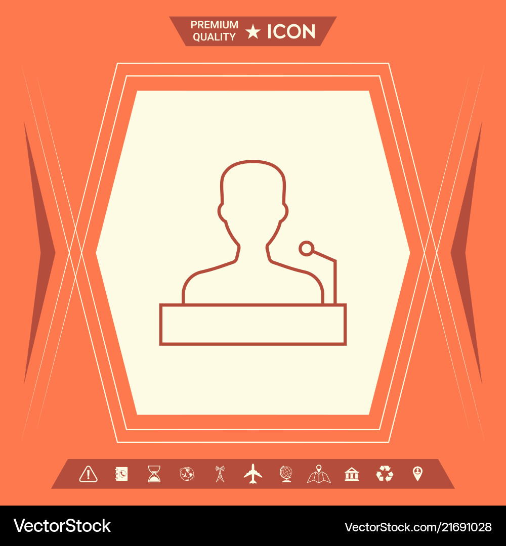 Speaker orator speaking from tribune - line icon Vector Image