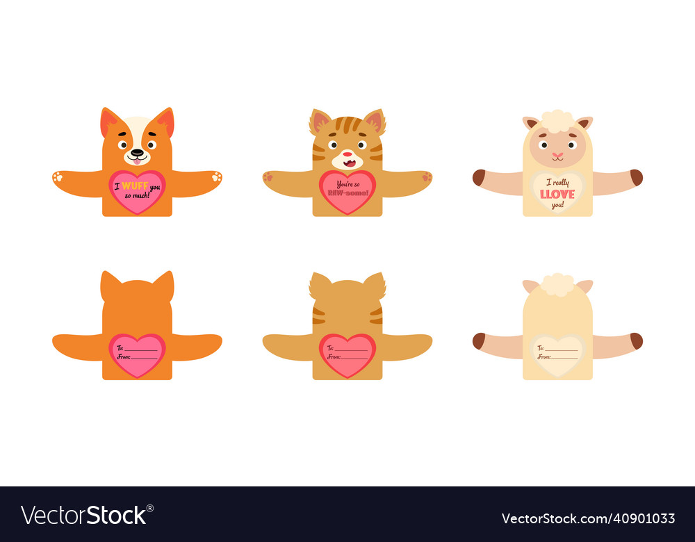 Cute animal valentines day gift cards candy Vector Image