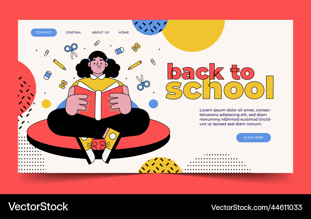 Flat back school landing page template design Vector Image
