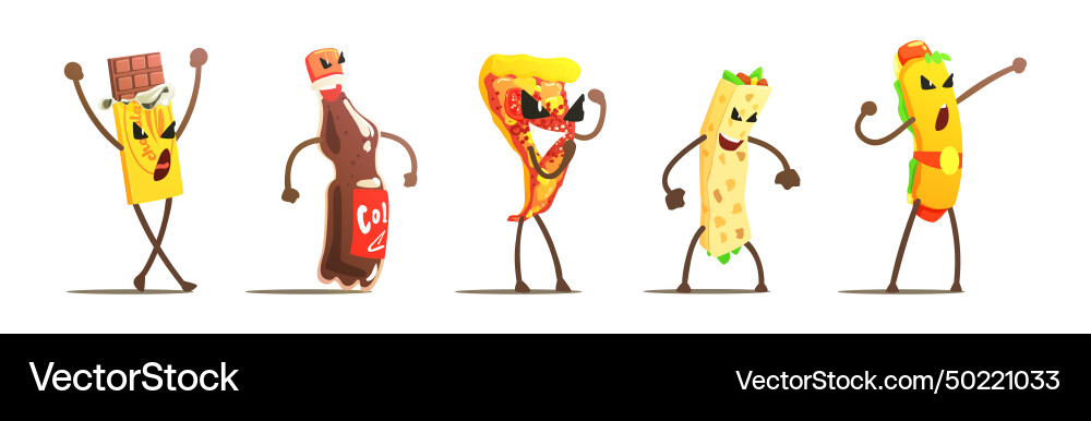 Humanized fast food funny characters fighting Vector Image