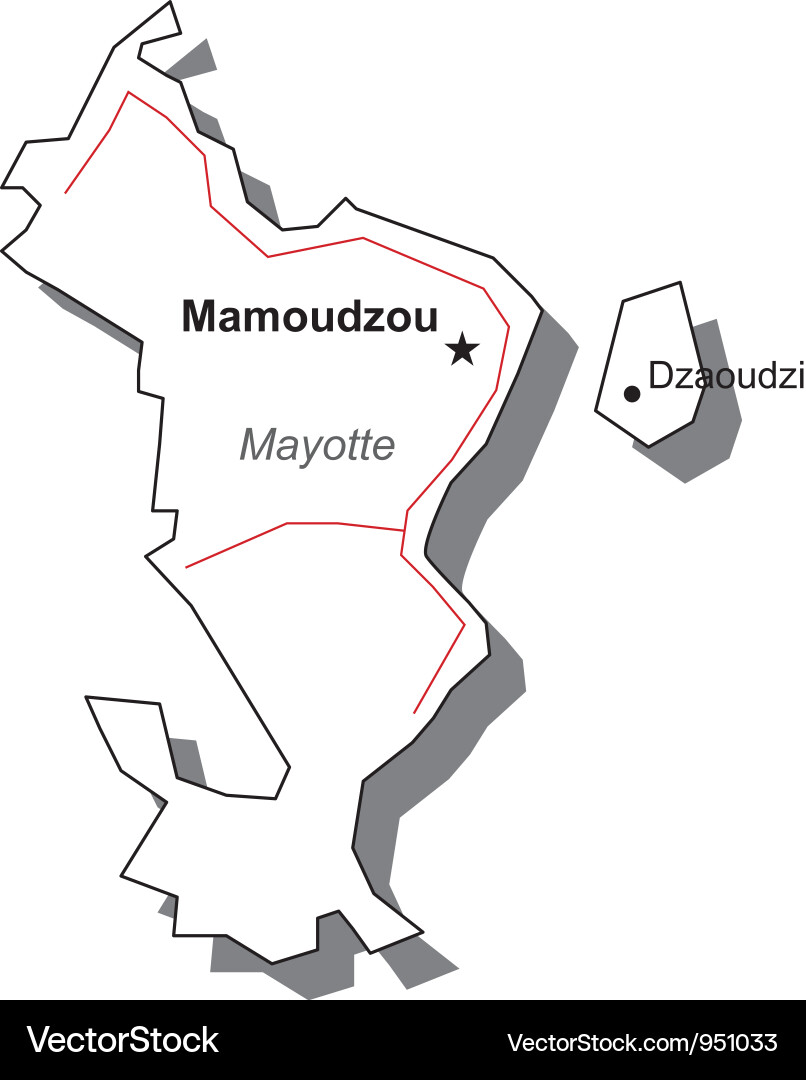 Mayotte black white map with major cities Vector Image