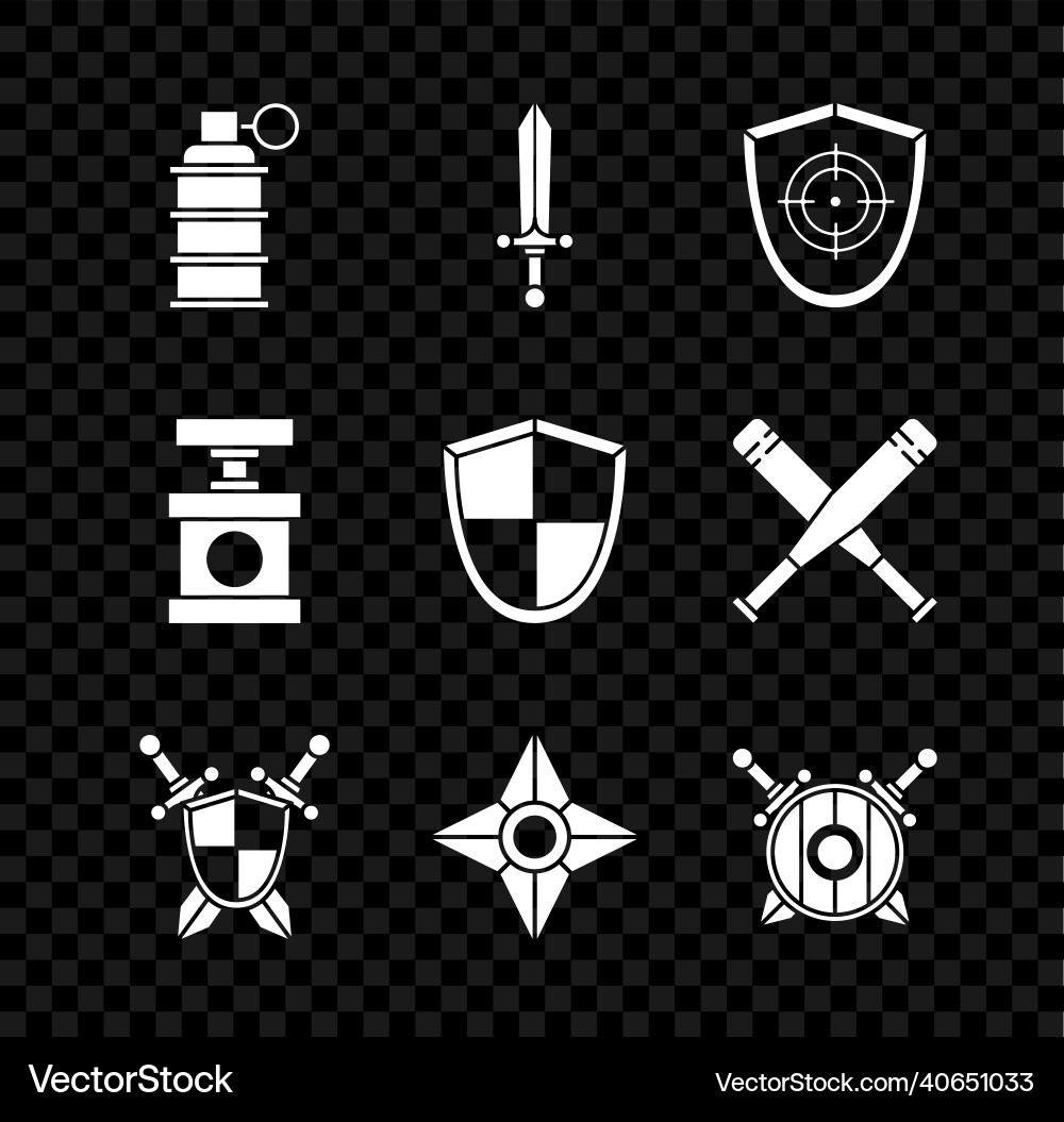 Set hand grenade medieval sword target sport Vector Image