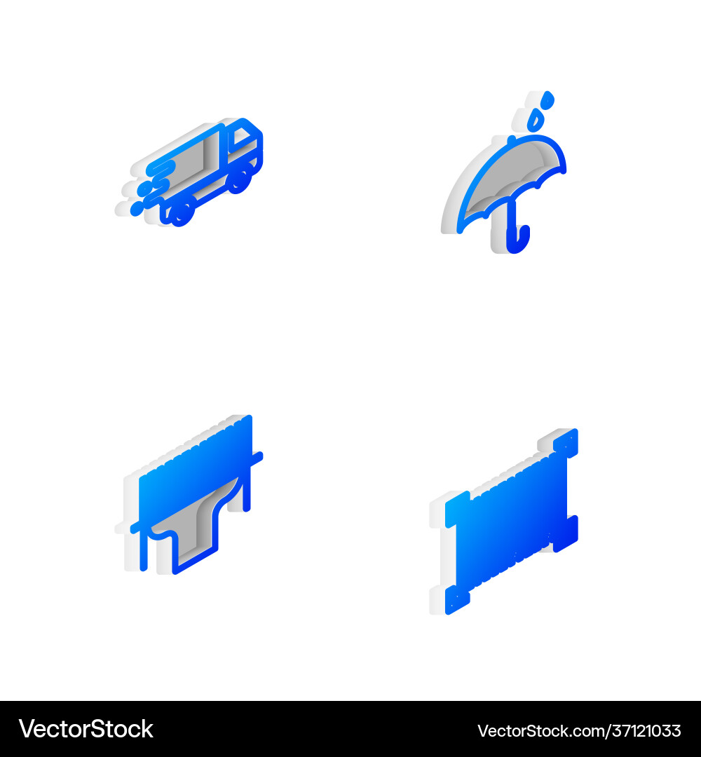 Set isometric line umbrella and rain drops Vector Image