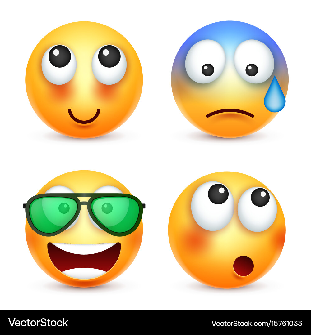 Smileyemoticon set yellow face with emotions Vector Image