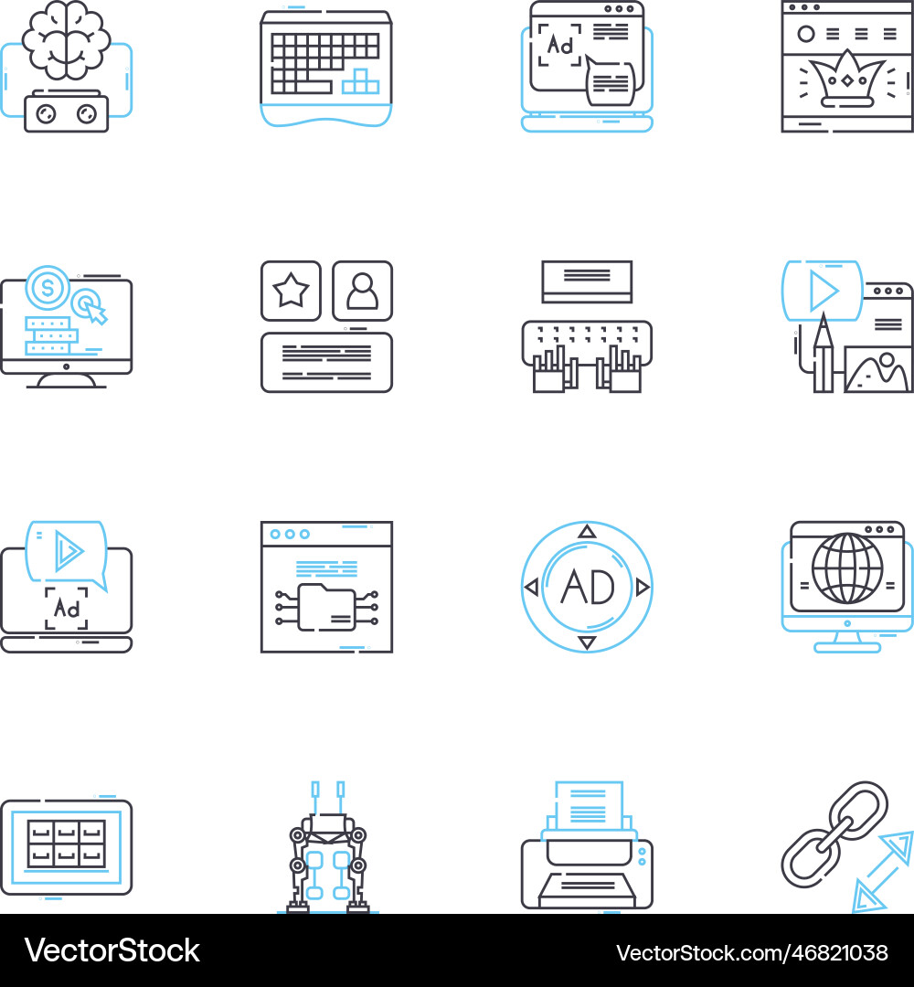 Online news linear icons set digital Royalty Free Vector