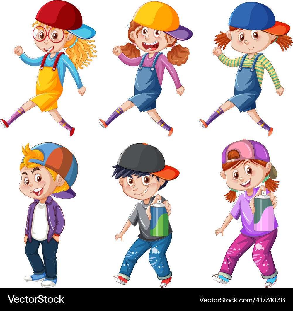 Set of young people doing different actions Vector Image