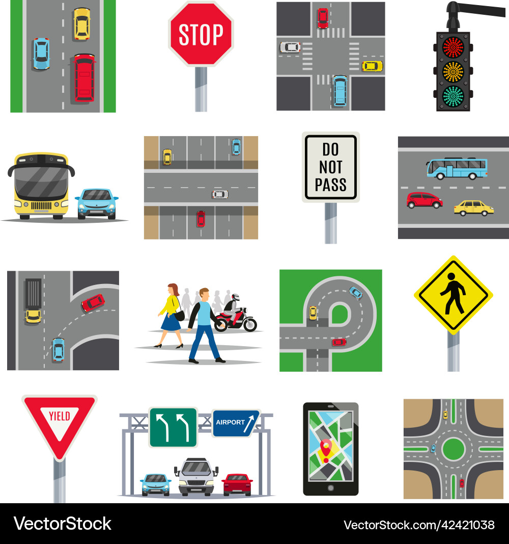 Traffic signs flat icons collection Royalty Free Vector