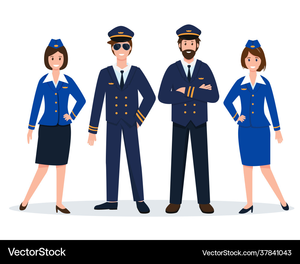 Aircraft captain pilot assistant and stewardesses Vector Image
