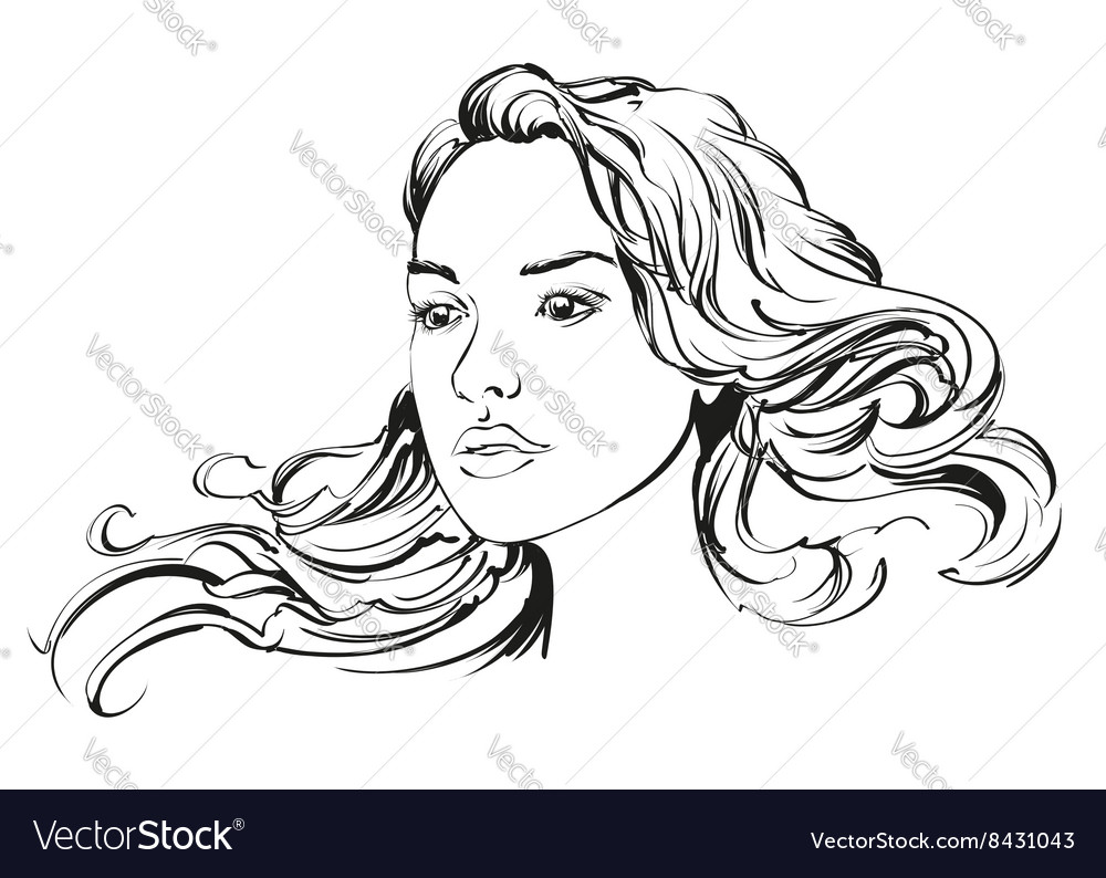 Beautiful woman face hand drawn Royalty Free Vector Image