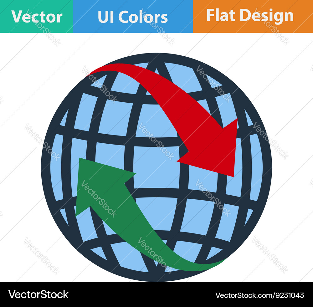 Flat design icon of globe with arrows Royalty Free Vector