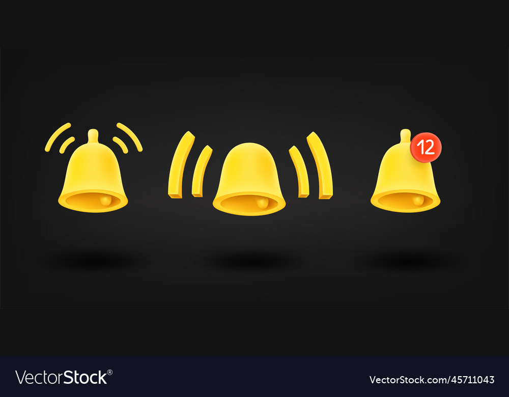Golden bell reminders set 3d Royalty Free Vector Image