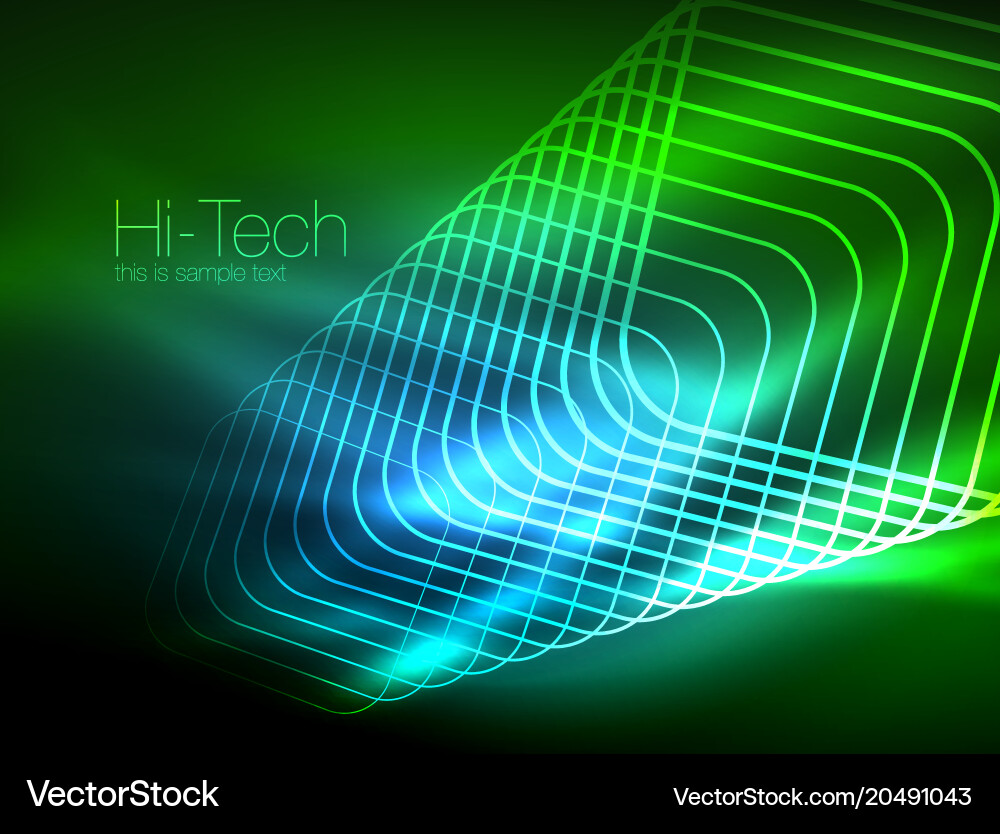 Neon glowing outline squares in dark Royalty Free Vector
