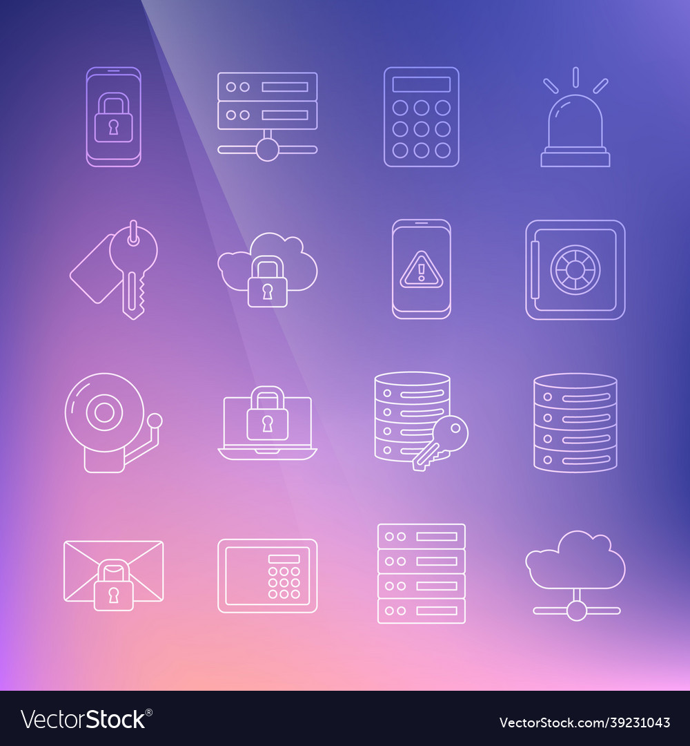 Set Line Network Cloud Connection Server Data Vector Image