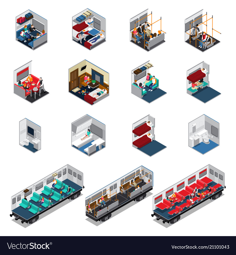 Train interior isometric set Royalty Free Vector Image