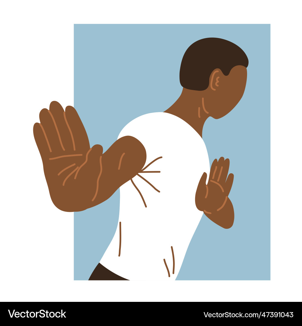 Young man decisively refuses an offer or desire Vector Image