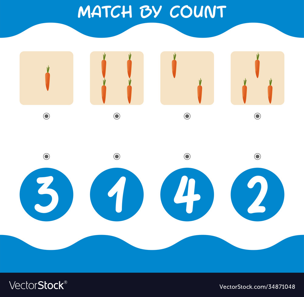 Cartoon carrots match and count for toddler Vector Image