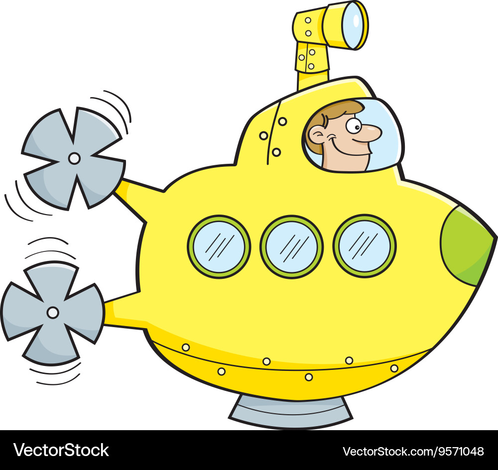 Cartoon man in a submarine Royalty Free Vector Image