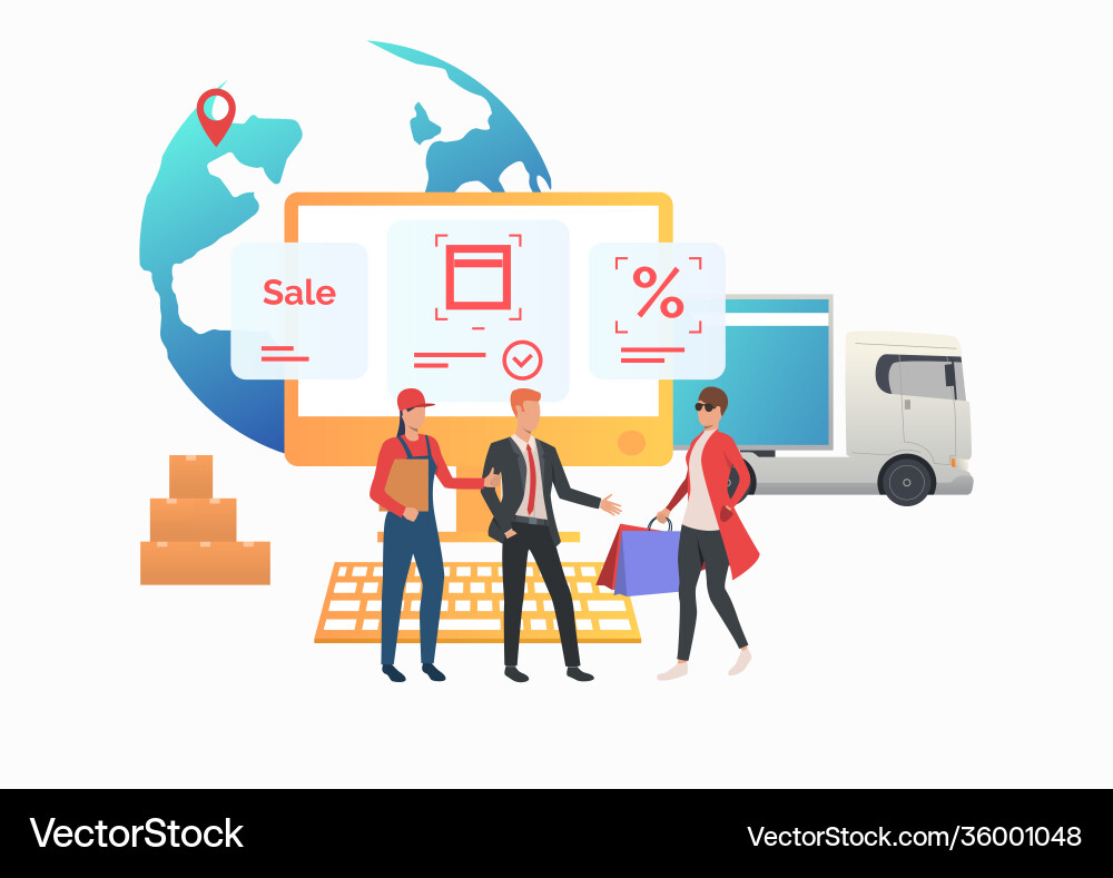 Courier and sales agent meeting consumer Vector Image