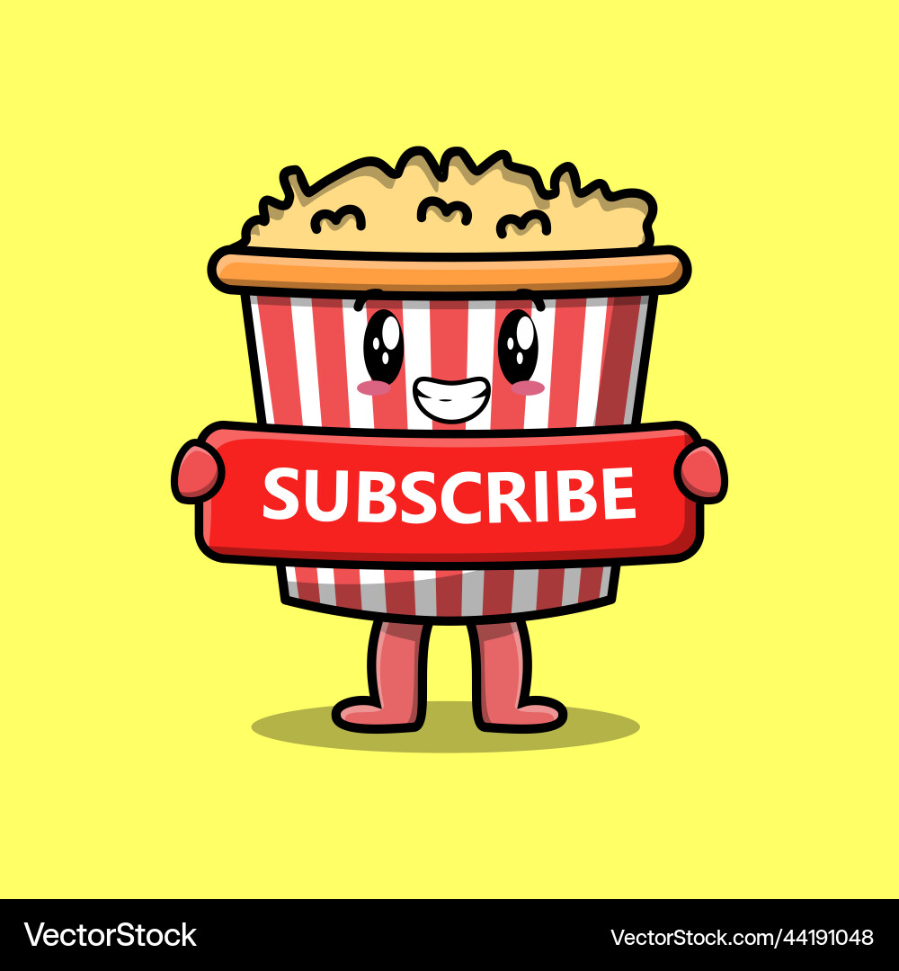 Cute cartoon popcorn holding red subscribe board Vector Image