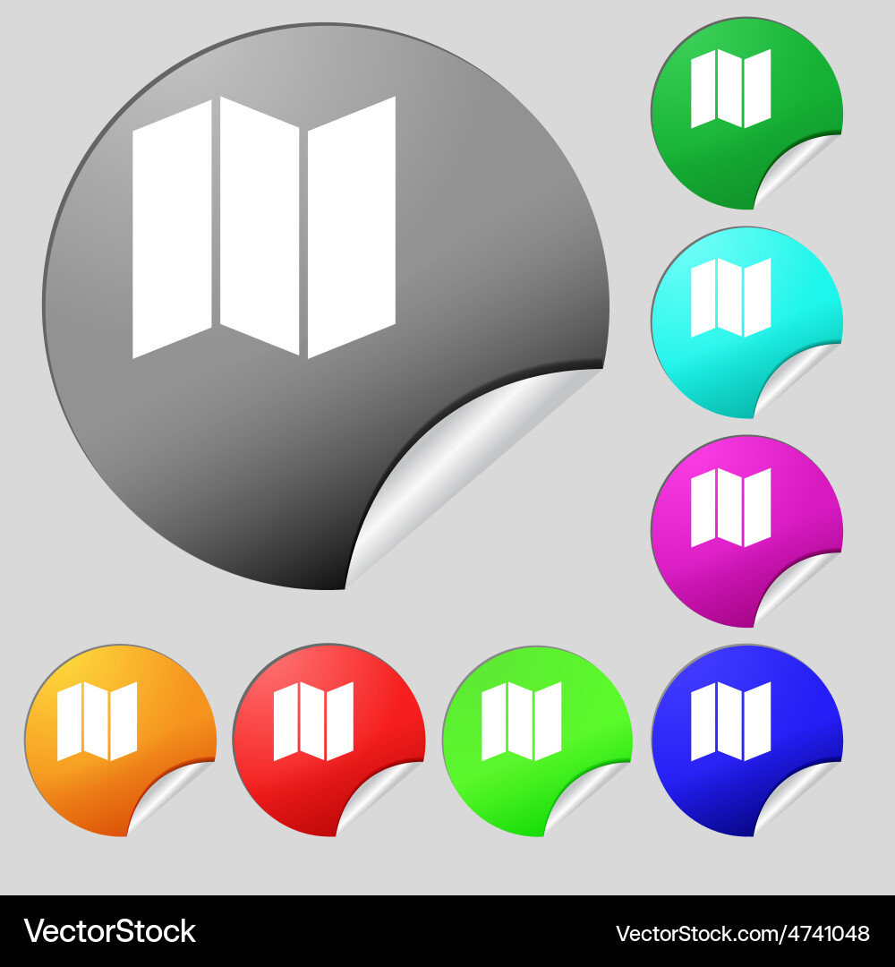 Map icon sign set of eight multi-colored round Vector Image