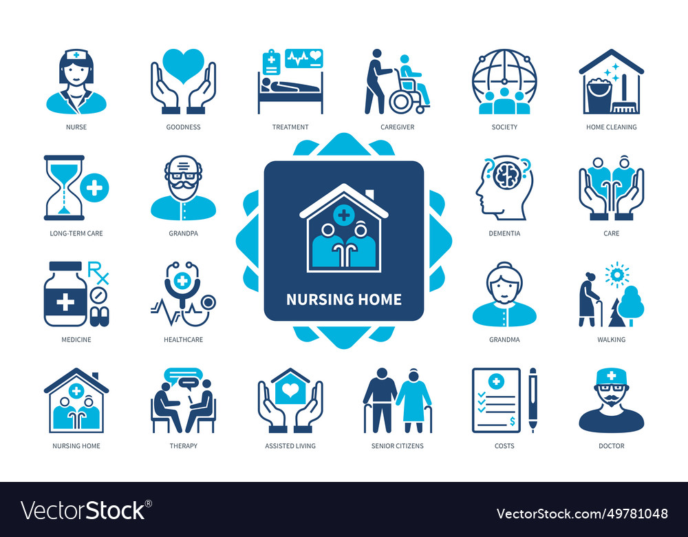 Nursing home solid icon set Royalty Free Vector Image