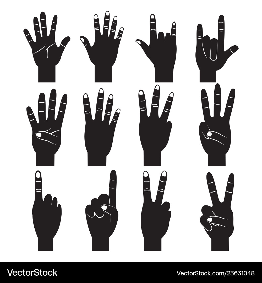 Set of hands different gestures pictograph Vector Image