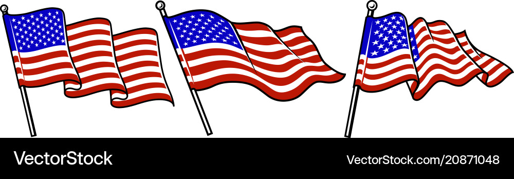 Set of waving usa flags Royalty Free Vector Image