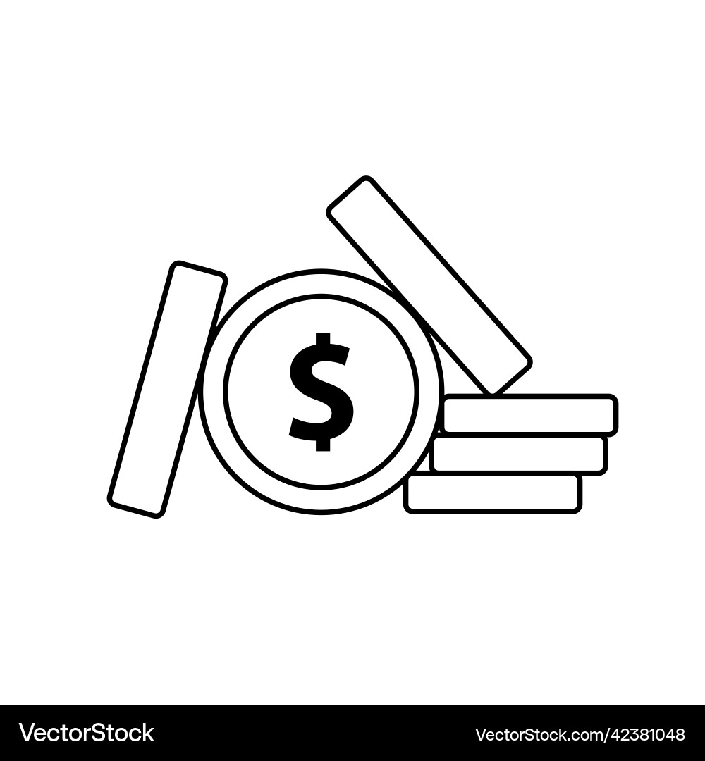 Stack of dollar coins line art icon on white Vector Image