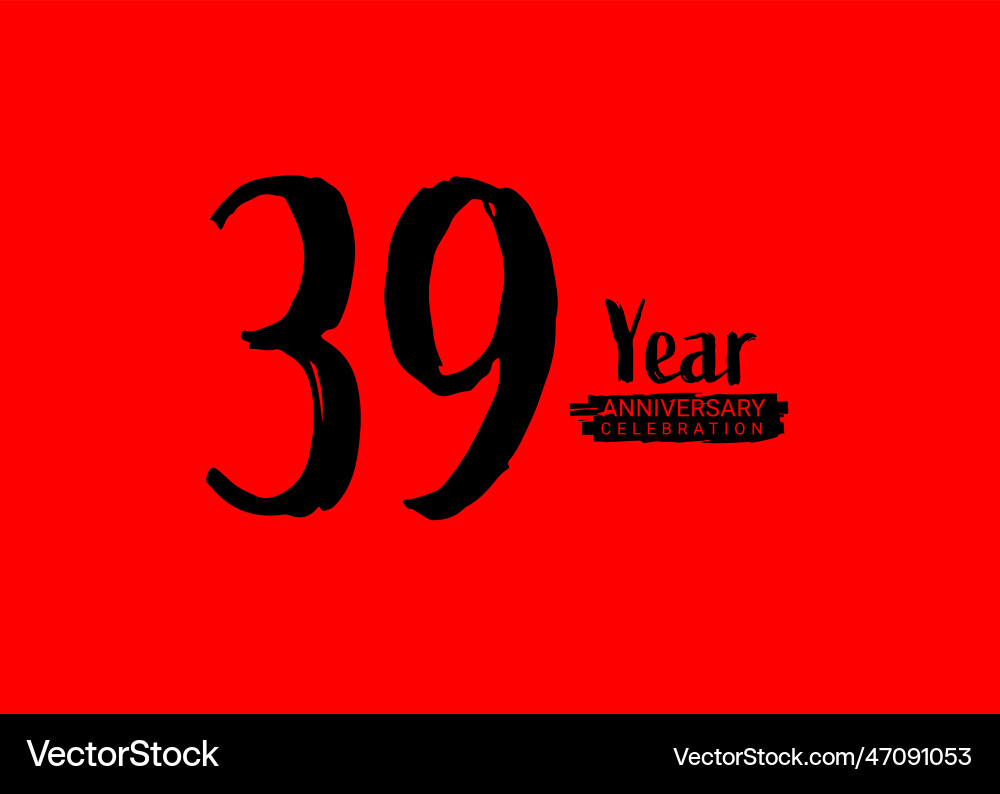 39 years anniversary celebration logo on red Vector Image