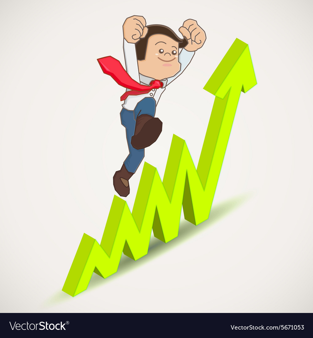 Happy businessman jump over growing chart Vector Image Happy businessman jump over growing chart Vector Image