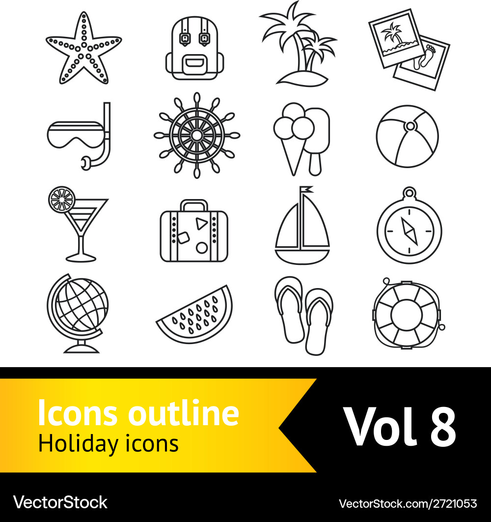 Holiday vacation icons set Royalty Free Vector Image