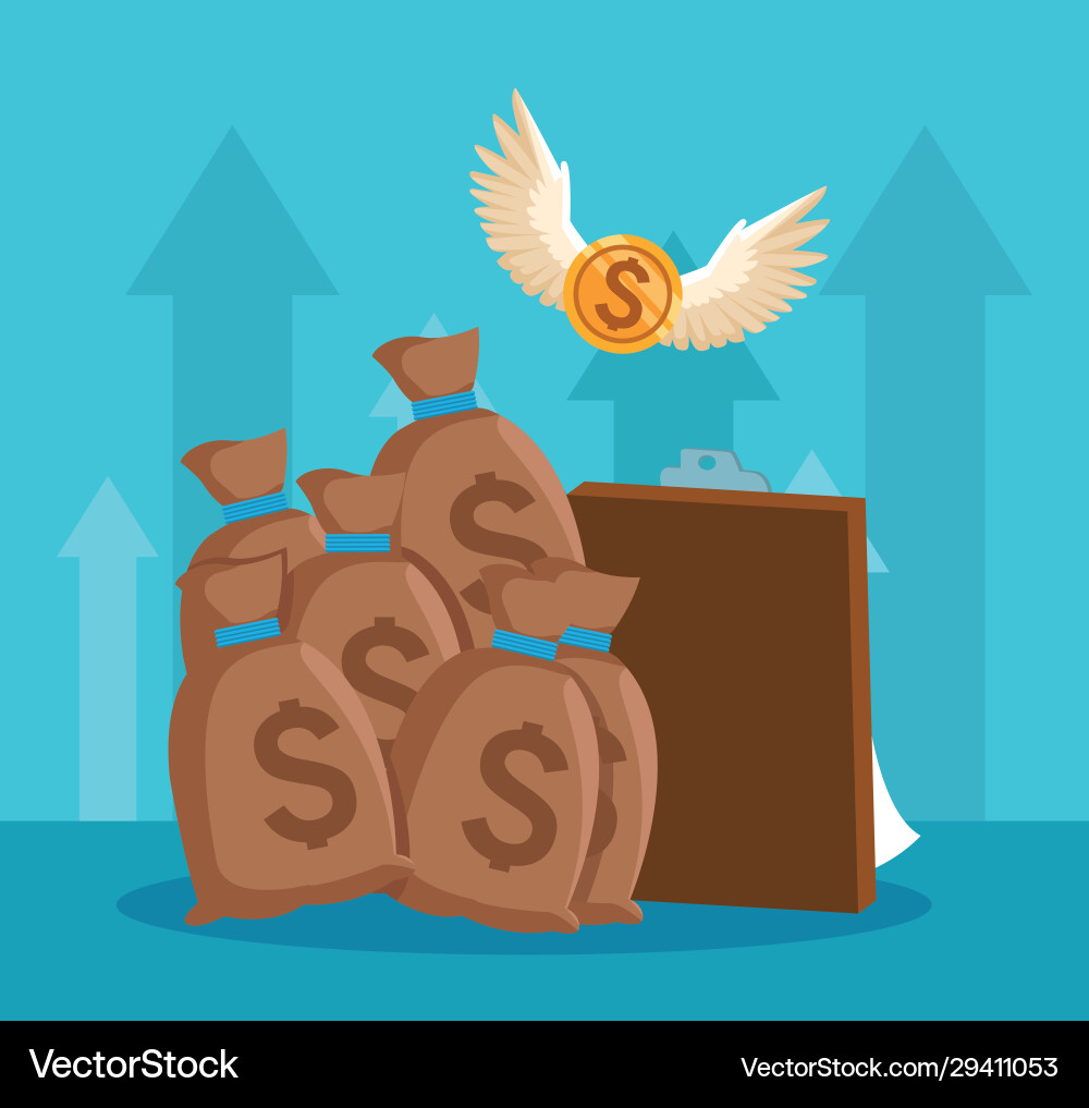 Money sacks and clipboard coin Royalty Free Vector Image