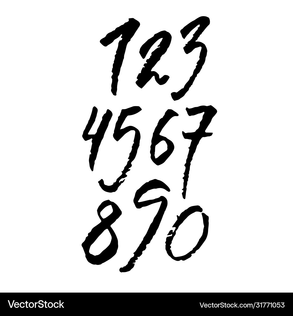 Set calligraphic ink numbers dry brush Royalty Free Vector
