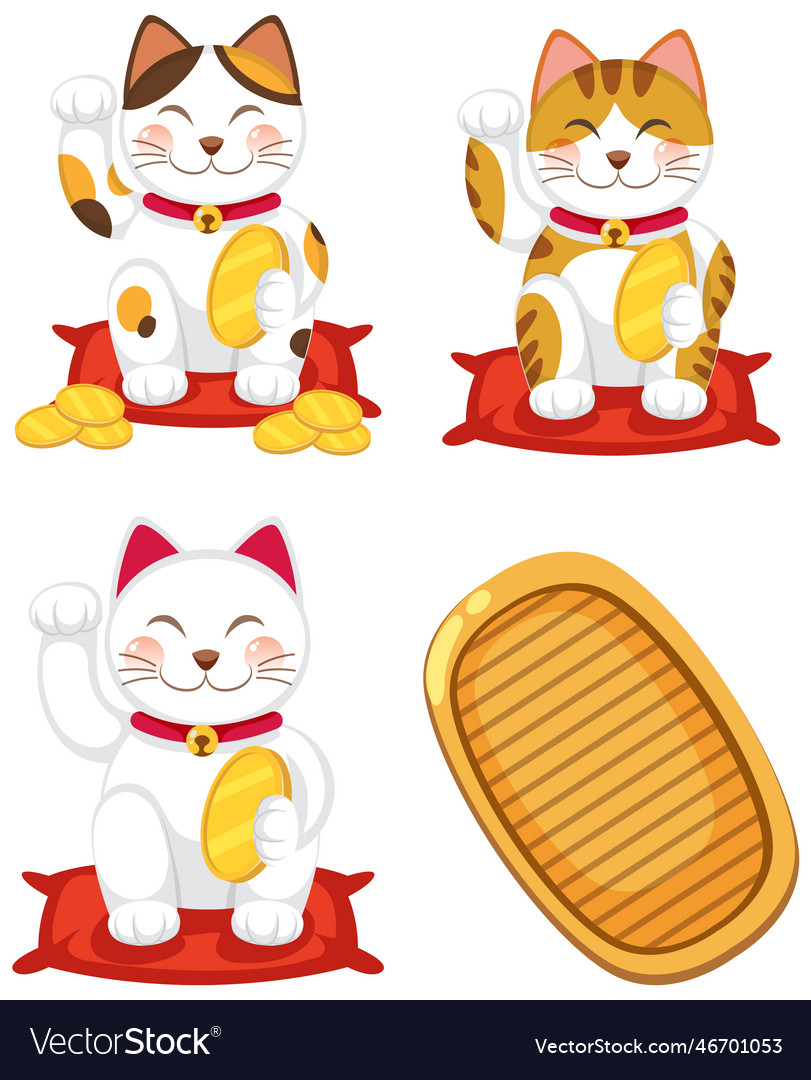 Set of japan maneki neko cat Royalty Free Vector Image