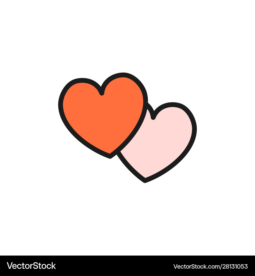 Two hearts flat color icon isolated on white Vector Image