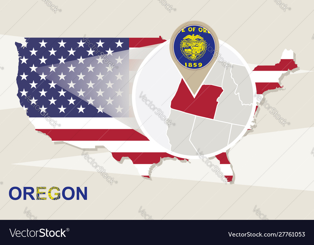 Usa map with magnified oregon state flag Vector Image
