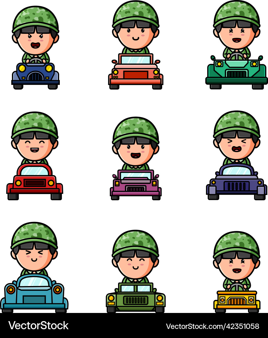 Army driving the car with different Royalty Free Vector