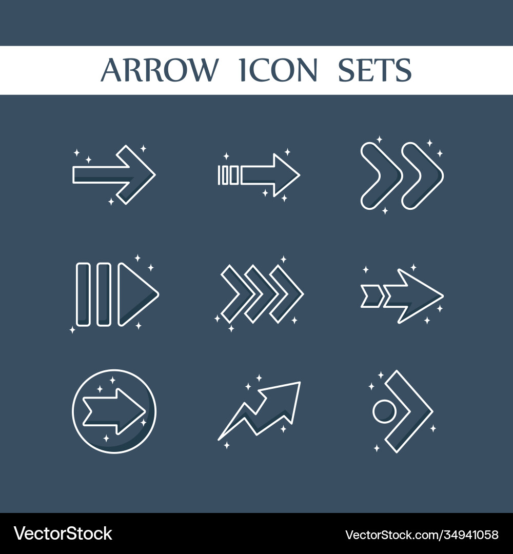 Arrow icons set pointing direction location Vector Image