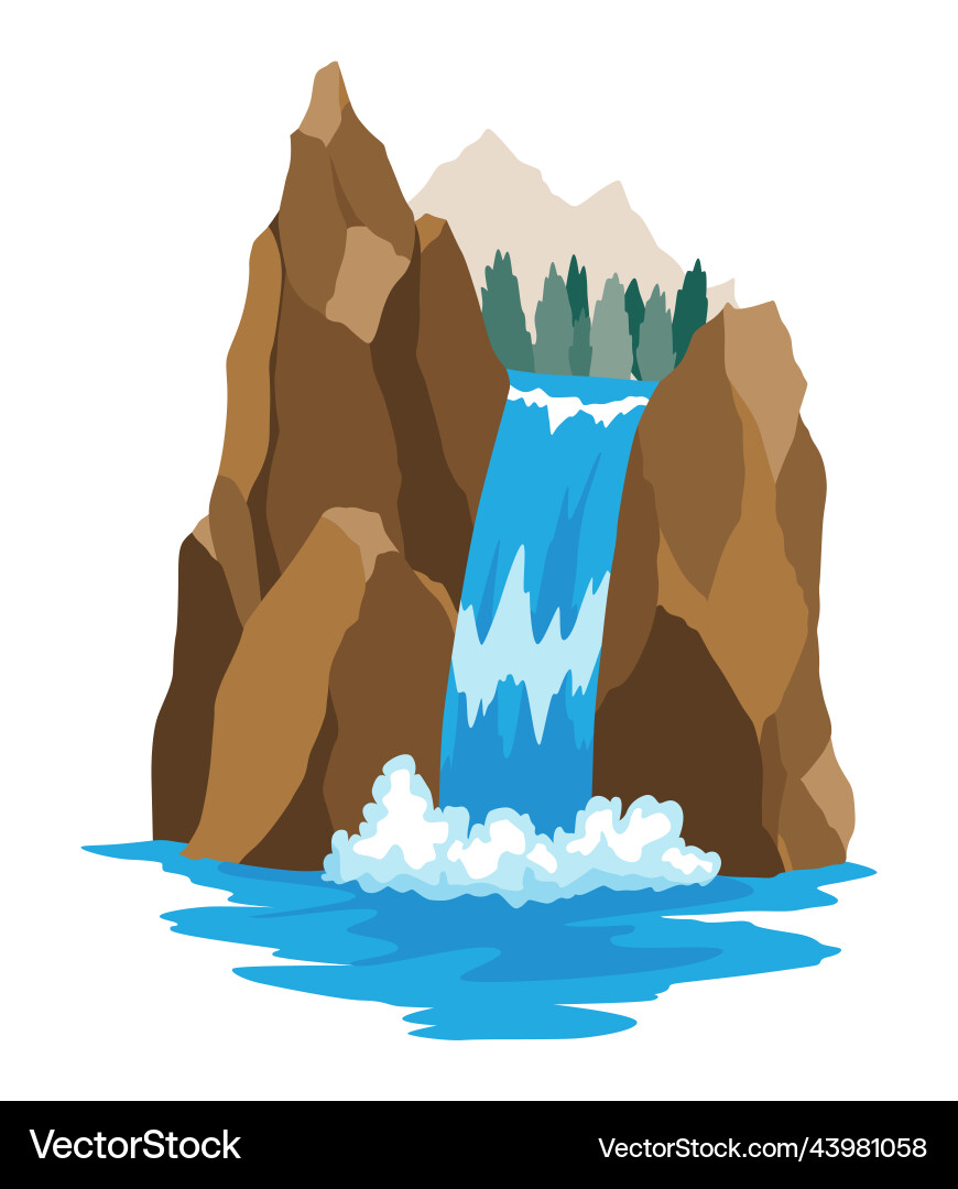 Cartoon river waterfall landscape with mountains Vector Image
