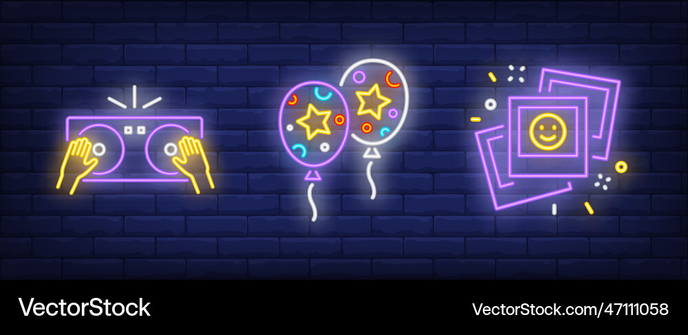 Disco party neon sign set Royalty Free Vector Image